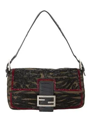 Fendi Embellished Zucca Canvas Baguette Shoulder Bag - Brown