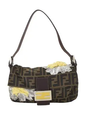 FENDI Fendi Zucca Monogram Embroidered Baguette Shoulder Bag