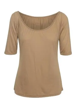 CONQUISTA Short Sleeve Top With Rhinestone Detail - Brown