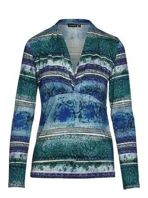 CONQUISTA Printed Faux Wrap Jersey Top With Long Sleeves - Green