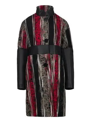 CONQUISTA Wool Coat With Faux Leather Detail - Red