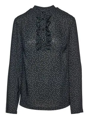 CONQUISTA Polka Dot Blouse With Ruffle Detail - Black