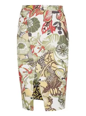 CONQUISTA Floral Cotton Pencil Skirt - Beige