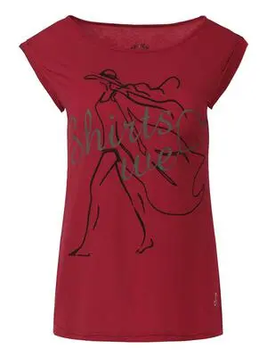 CONQUISTA Sleeveless Printed Top With Rhinestone Logo - Red