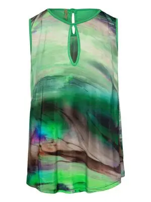 CONQUISTA Sleeveless Keyhole Detail Print Top - Green