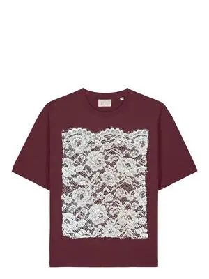 EFFEI Lumière Lace Insert Cotton T-shirt - Red