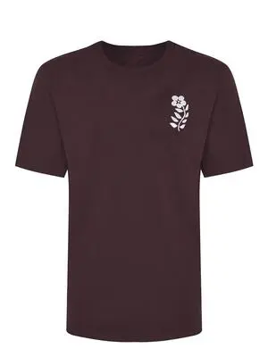 INGMARSON Flower Embroidered Organic Cotton T-shirt Burgundy - Red