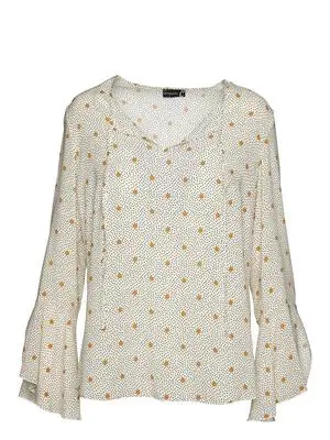 CONQUISTA Loose Fitting Printed Viscose Top - Black