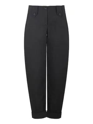 CONQUISTA Full Length Virgin Wool Style Tapered Leg Pants With Turn-ups - Grey