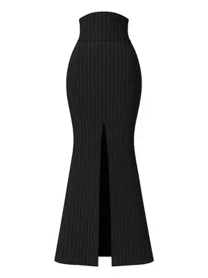 LOLAM Gretta Skirt With Pinstripes And Slit - Black