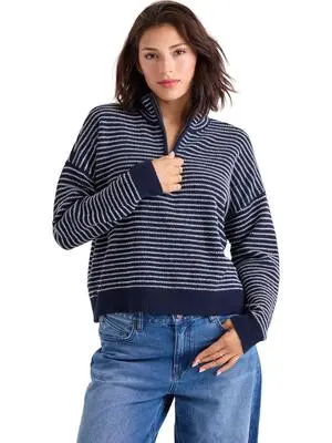Volcom Sun Of Sand Striped Quarter-zip Sweater - Peacoat