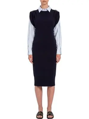 TWINSET Sleeveless Midi Dress With Striped Shirt Underlay - Blue