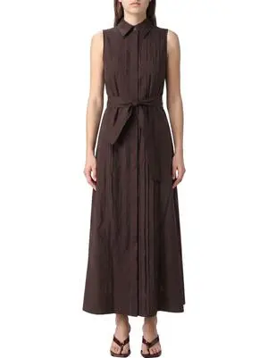 PAROSH P.a.r.o.s.h. Off-the-shoulder Cotton Midi Shirtdress With Pleated Skirt - Brown