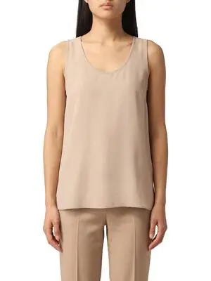 PAROSH P.a.r.o.s.h. Sleeveless U-neck Top In Polyester - Beige