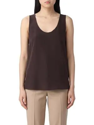 PAROSH P.a.r.o.s.h. Sleeveless U-neck Top In Polyester - Brown