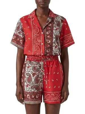 PAROSH Short-sleeve Bandana Print Silk Shirt - Red