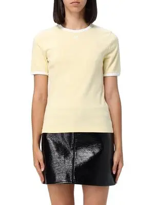 COURREGES Slim Fit Cotton T-shirt With Contrast Logo And Trim - Yellow