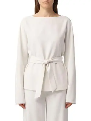 PAROSH Long-sleeved Crêpe Blouse With Tie-waist Sash Belt - White