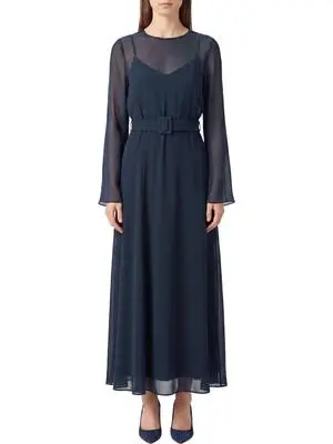 PAROSH P.a.r.o.s.h. Georgette Midi Dress With Belt - Blue