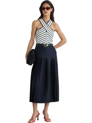 REISS Reiss Savannah Satin Pleated Midi Skirt