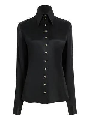 Khaite Ivy High-neck Sculptural Collar Shirt - Black