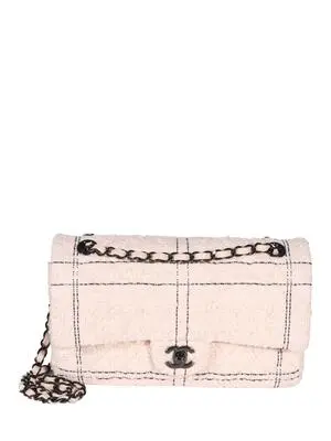 CHANEL Chanel Light Multicolor Quilted Tweed Medium Double Flap Bag