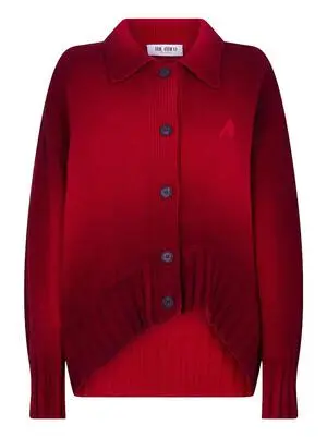 Attico Ribbed Virgin Wool & Cashmere Cardigan With Embroidered Logo - Red