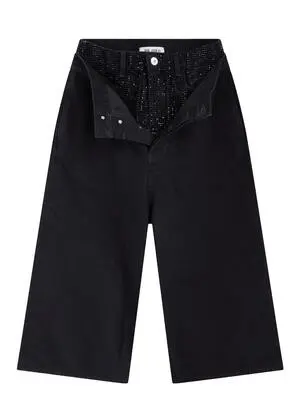 Attico Double Layer Wide Leg Jeans With Crystal Embellishment - Black