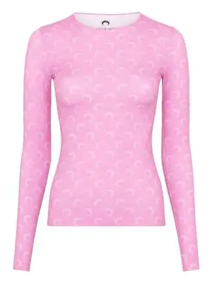 MARINE SERRE Marine Serre Moon Print Jersey Long Sleeve Crewneck Top Pink