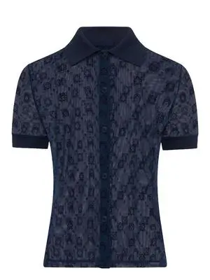 MARINE SERRE Moonogram Mesh Polo Shirt - Navy