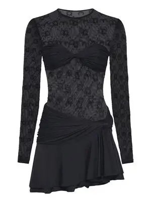 MARINE SERRE Moonogram Mesh Flock Ruffles Mini Dress - Black