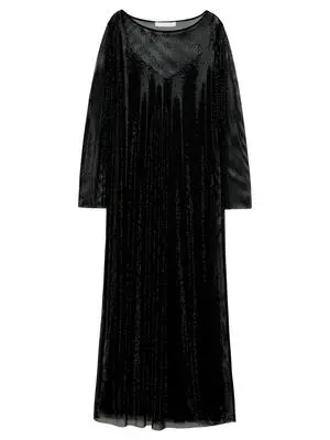Marina Rinaldi Sparkling Mesh Midi Dress With V-neck Petticoat - Black