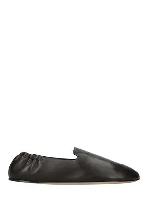 THE ROW Casa Leather Gathered Ankle Slip-on Slippers - Brown
