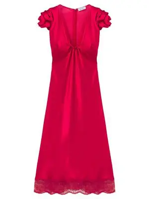 Alexander McQueen Satin Lace Midi Dress - Red