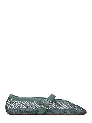 Alaïa Mesh Ballet Flats With Buckled Strap - Green