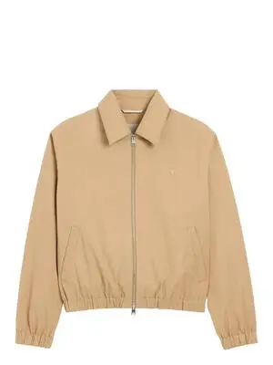 AMI AMI Paris Beige Cotton Padded Jacket With Ami De Coeur Embroidery