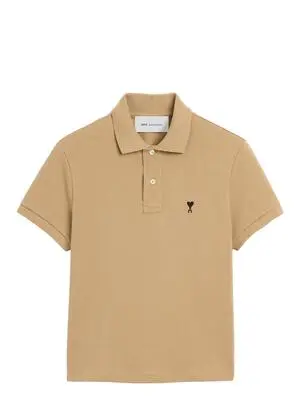 AMI Paris AMI Paris Beige Cotton Polo Shirt With Ami De Coeur Embroidery Mastic Beige/black