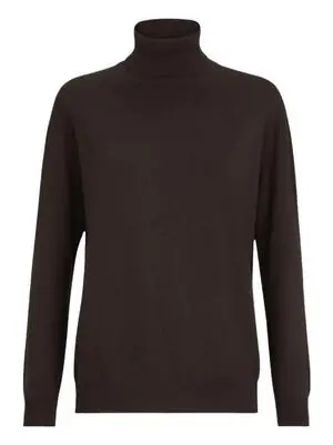 Brunello Cucinelli Cashmere Turtleneck Sweater With Monili Trim - Brown