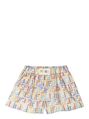 Fendi Fendi Multicolor FF Logo Cotton Muslin Shorts Nude
