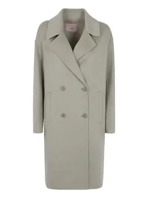 TWINSET Double-breasted Long-sleeved Coat With Notched Lapel And Vented Back - Gray