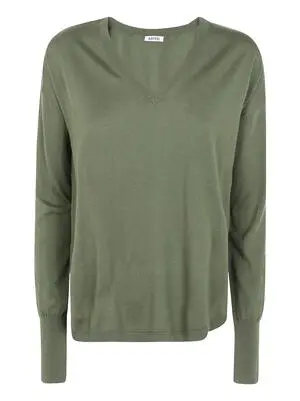 Aspesi Ribbed V-neck Knit Top - Green