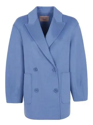 TWINSET Double-breasted Long-sleeved Coat - Blue