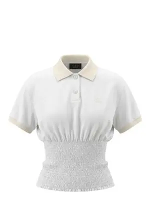 Gucci Striped T-shirt With Smock Embroidery And Double G Logo - White