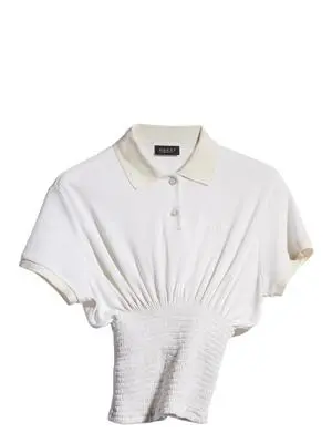 Gucci Striped T-shirt With Smock Embroidery And Double G Logo - White