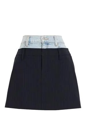 Simkhai Rilee Denim-trimmed Pinstriped Woven Mini Skirt - Midnight Blue