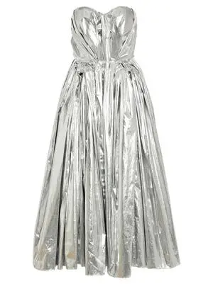 Alexander McQueen Strapless Bow-detailed Metallic Woven Midi Dress - Silver