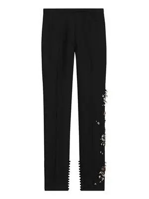 Dries Van Noten Embellished Herringbone Wool Slim-leg Pants - Midnight Blue