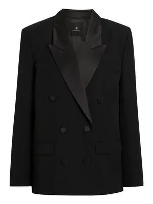 ANINE BING Ross Double-breasted Wool Twill Blazer - Black