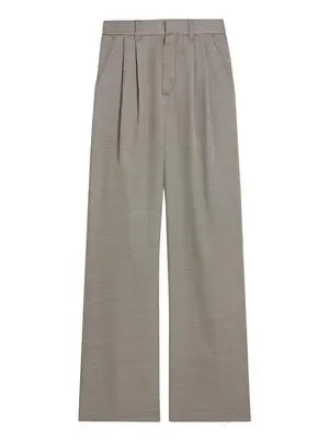 ANINE BING Carrie Pleated Houndstooth Wool-blend Straight-leg Pants - Black