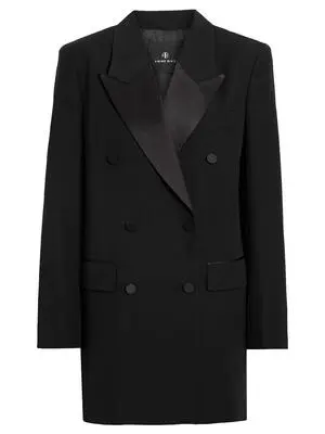 ANINE BING Ross Satin-trimmed Wool Tuxedo Mini Dress - Black